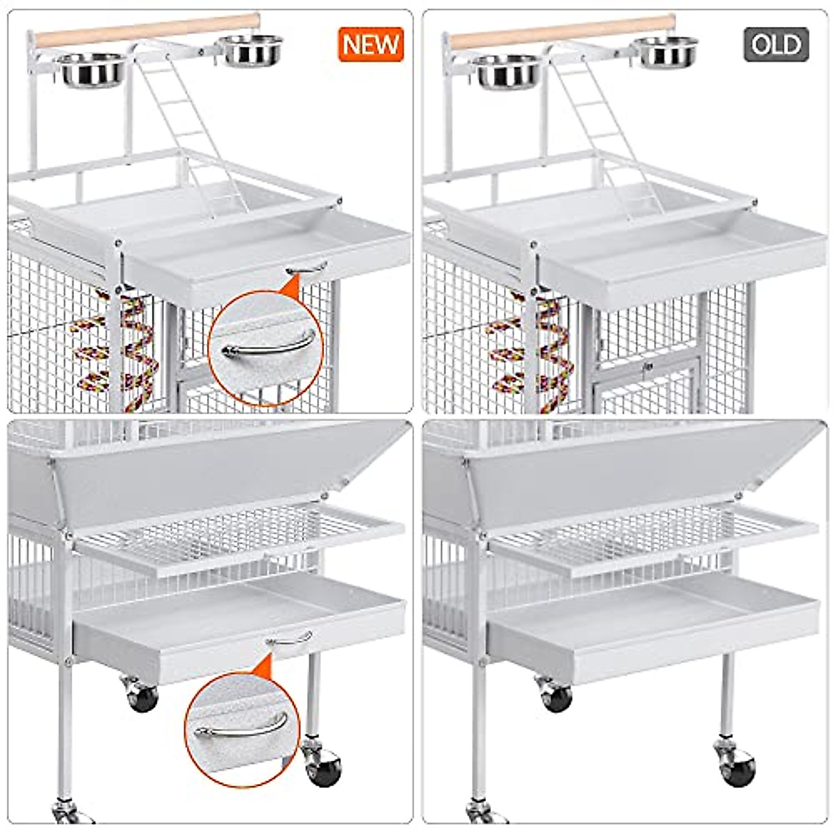 Topeakmart 61-inch Wrought Iron Selection Play Top Large Parrot Bird Cage, White