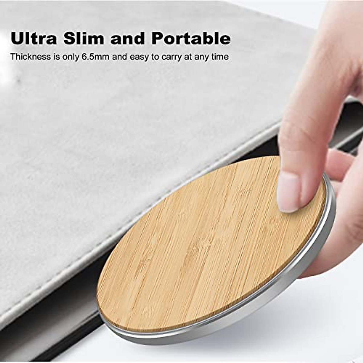 15W Fast Wireless Charger Pad, Eco Friendly, Walnut Wood, Bamboo, Compatible with Qi Enabled Devices (Bamboo)