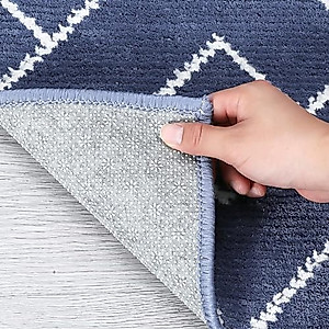 COZYLOOM 8x10 Modern Geometric Shag Rugs for Living Room Ultra Plush Diamonds Textured Area Rug Thick Fluffy Throw Carpet Boho Indoor Non-Slip Area Rug for Bedroom Home Office Floor Decor Navy