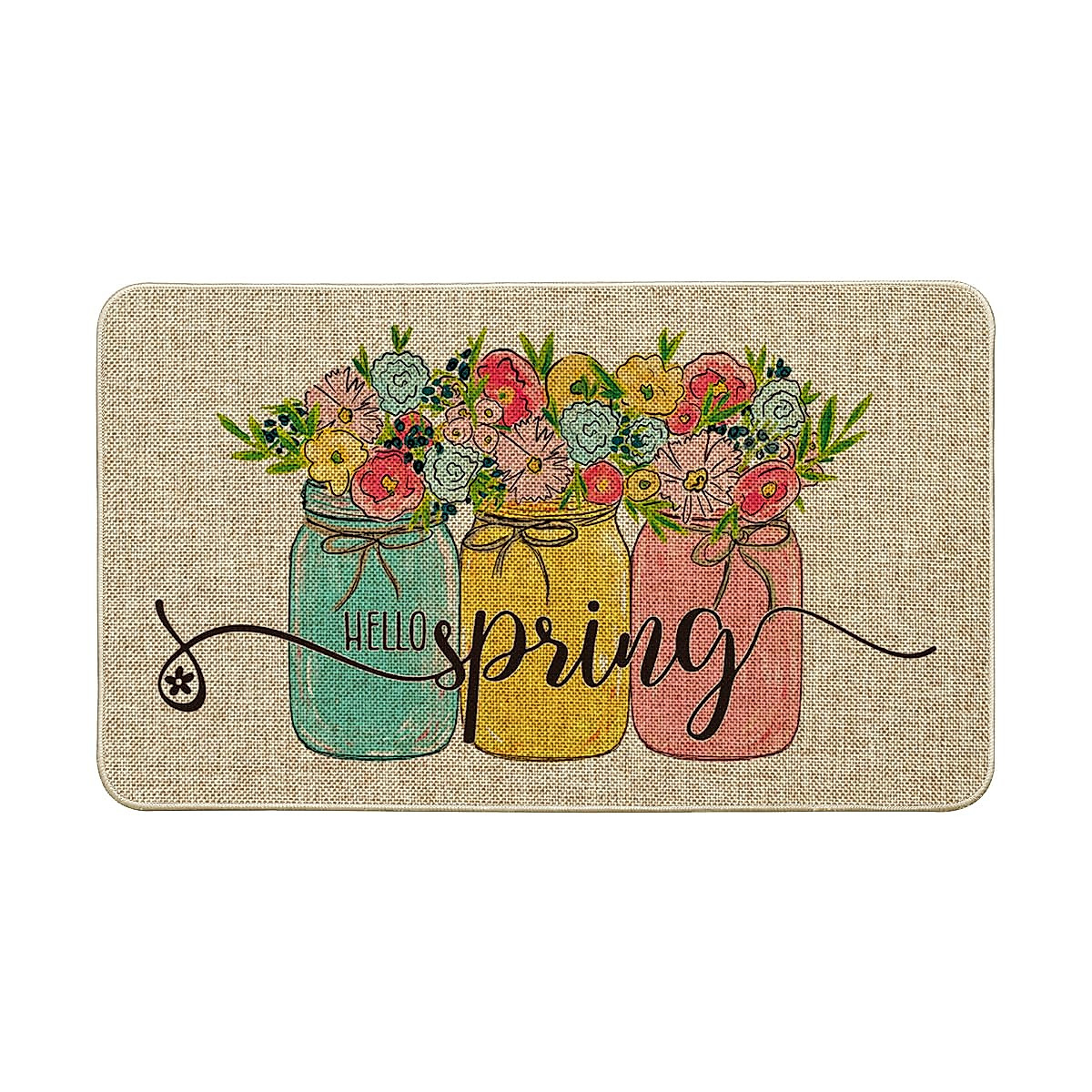Artoid Mode Vase Hello Spring Doormat, Seasonal Spring Summer Easter Holiday Anniversary Low-Profile Yard Floor Switch Mat for Indoor Outdoor 17 x 29 Inch
