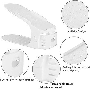 WISHAVE Shoe Slots Organizer 20 Pack for Closet, Adjustable Shoe Stacker Space Saver,Double Deck Shoe Rack Organizer Holder (White)