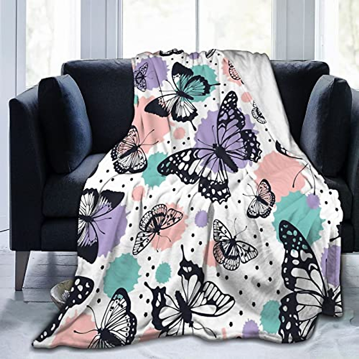 Butterfly Blanket Cozy Plush Flannel Fleece Colorful Butterflies Throw Blanket for Adult Youth Kids Ultra Soft Lightweight Fuzzy Party Blankets Gifts for Bed Couch Sofa 50"x40"