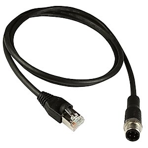 ASI ASI-M12-RJ45-11103 M12 3 Meter M12 to RJ45 ethernet Cable with a M12 4-pin Connector D-Coded Male to RJ45 Male Shielded Cable Assembly, Cat5e SFTP 24 AWG with Black PUR Jacket, 3 m