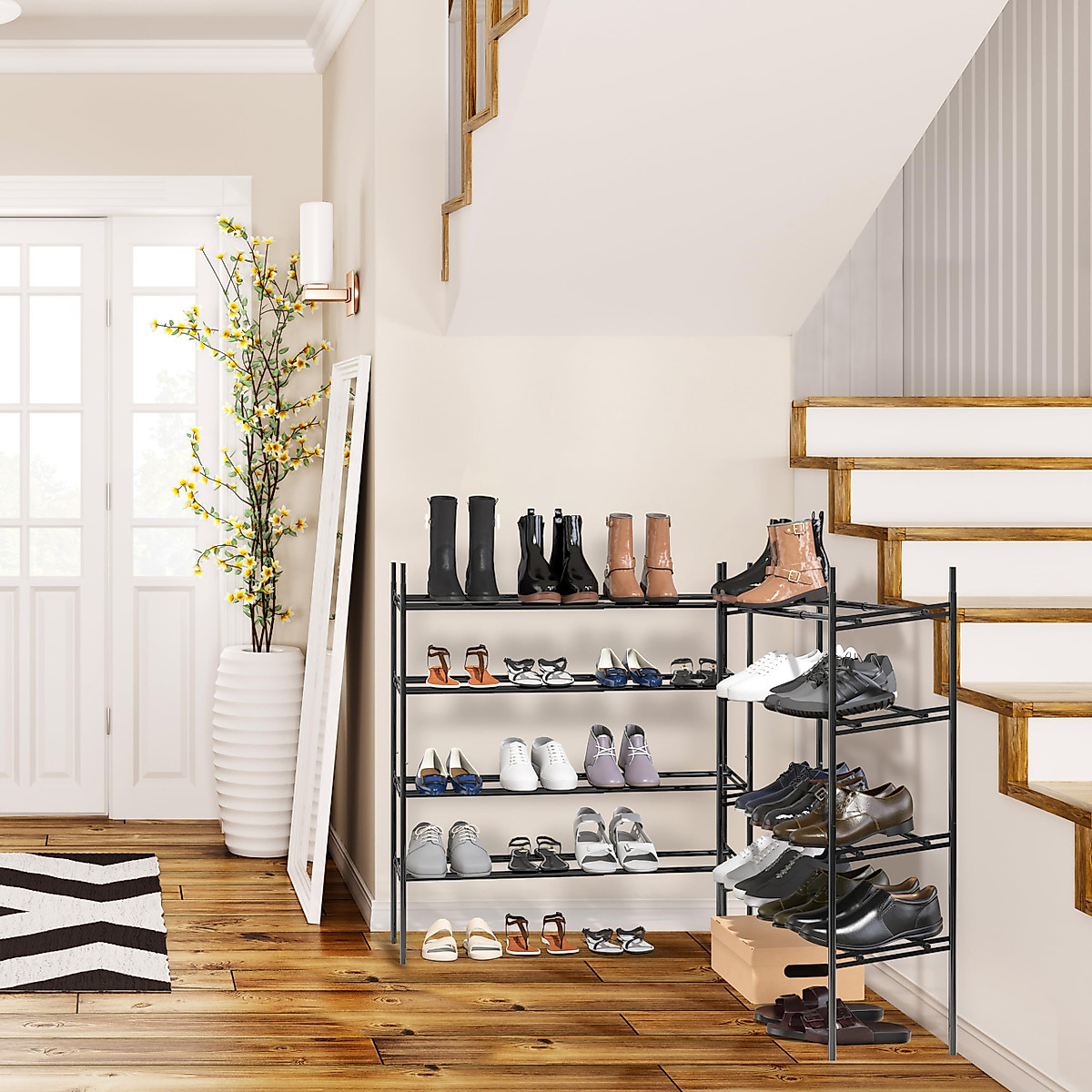 Simple Houseware 4-Tier Stakable Shoe Racks with Extendable Shelves, Black