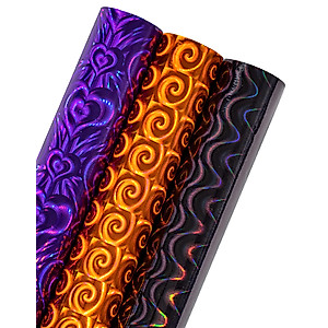 LeZakaa Holographic Wrapping Paper Roll - Mini Roll - Purple Heart/Orange Spiricle/Black Wavy Stripe for Valentine's Day, Birthday, Holiday - 17 x 120 inches - 3 Rolls (42.5 sq.ft.ttl.)