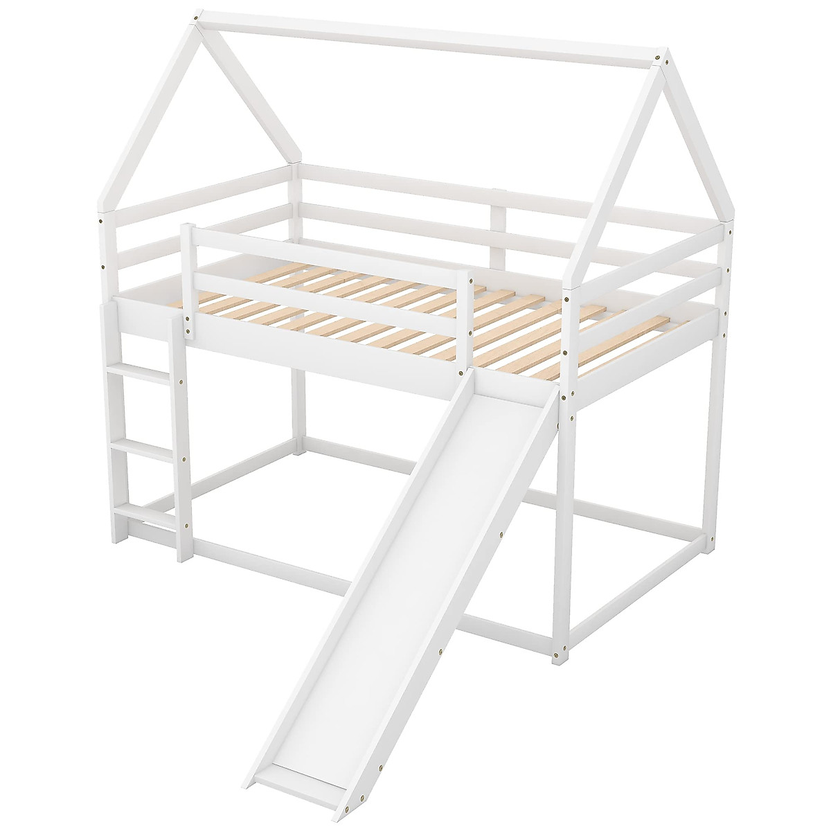 Harper & Bright Designs House Bed Bunk Beds with Slide, Wood Bunk Beds with Roof and Guardrail Twin Over Twin Bunk Bed for Kids, Toddlers, No Box Spring Needed (New, White)