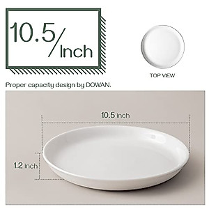 DOWAN Ceramic Dinner Plates Set of 6, 10.5 Inch White Dessert Plates, Porcelain Salad Appetizer Plates, Large Serving Plates for Kitchen Restaurant, Dishwasher & Microwave Safe