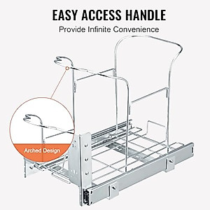 VEVOR Pull-Out Trash Can, 35L Single Bin, Under Mount Kitchen Waste Container with Slide, Handle and Door Mounting Kit, 110 lbs Load Capacity Heavy Duty Garbage Recycling Bin for Kitchen Cabinet, Sink