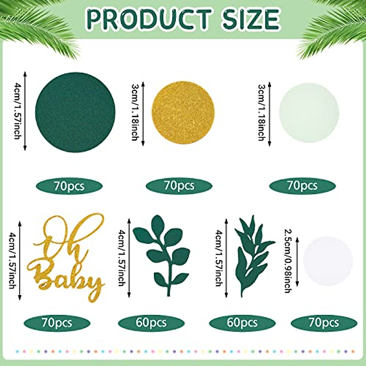 400 Pieces Baby Shower Confetti Sage Greenery Baby Gender Reveal Confetti Table Scatter Confetti with Eucalyptus, Gold Baby Letter, Sprinkles Confetti for ​wedding Birthday Party Decor
