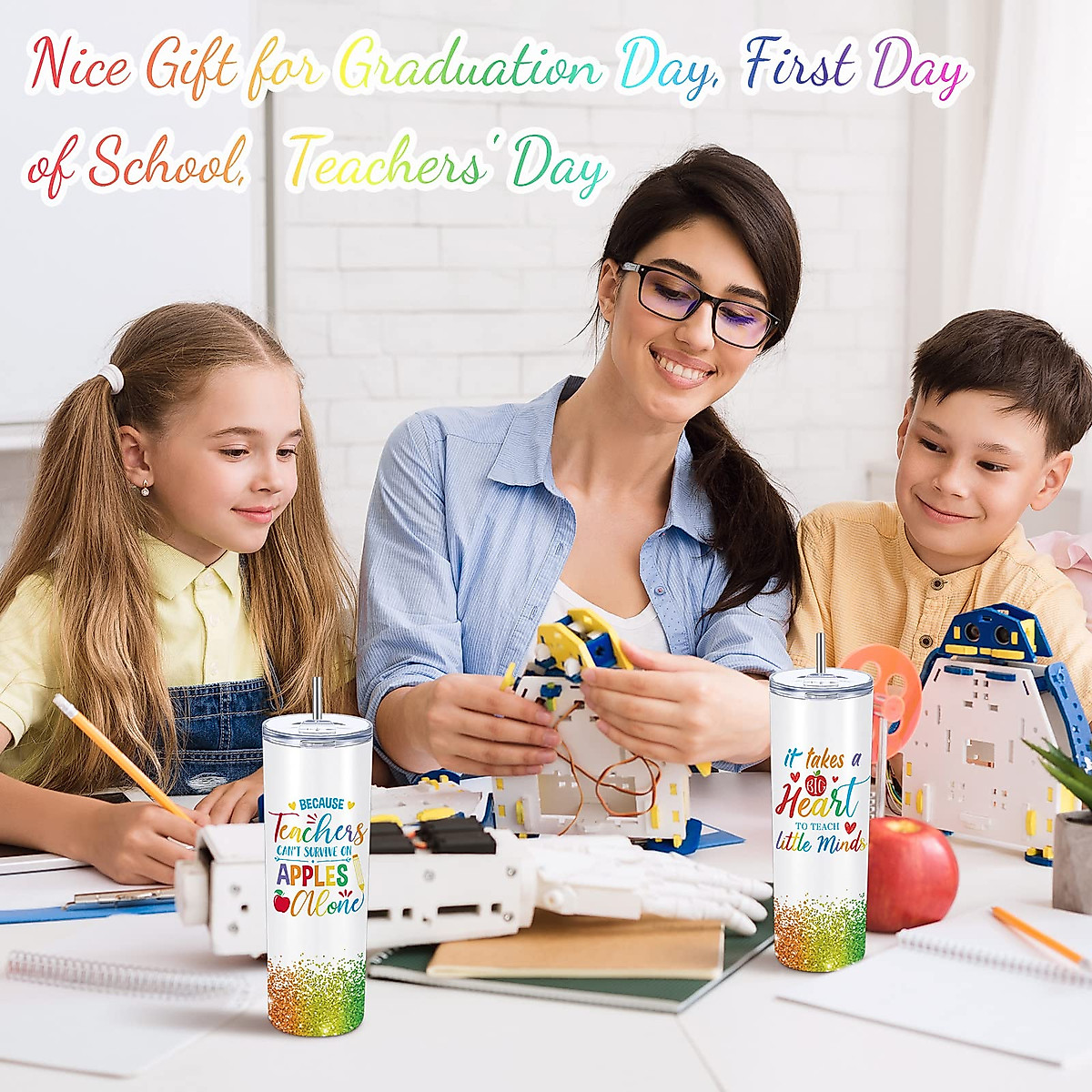 Patelai 2 Pieces Teacher Nurse Appreciation Gifts 20 oz Stainless Steel Water Tumbler with Lid Straw Brushes Thank You Graduation Birthday Gift for Teacher and Nurse(Dreamy)