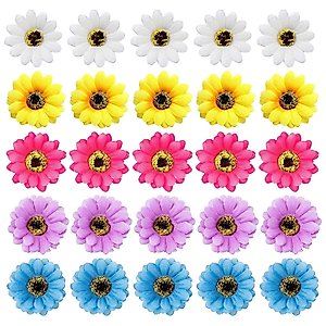 inSowni 25 Pack Beach Hawaiian Wedding Realistic Sunflower Daisy Flower Alligator Hair Clips Pins Barrettes Brooches Headpiece for Women Girls Brides