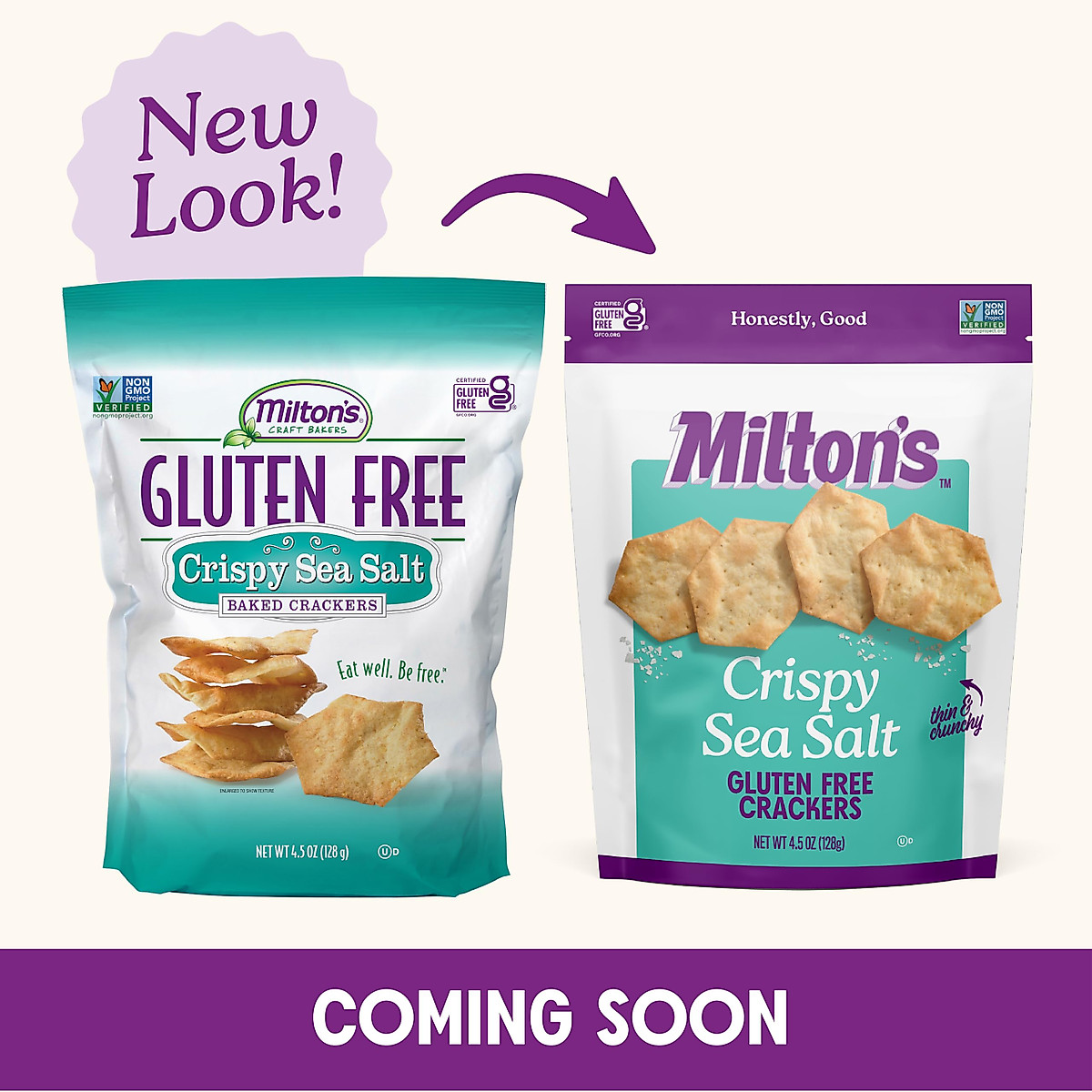 Milton's Craft Bakers Gluten Free Crispy Sea Salt Crackers - Baked Sea Salt Crackers, Non-GMO Project Verified, Kosher, Certified Gluten Free Sea Salt Snack, 5 Grains In Every Bite - 4.5 Oz