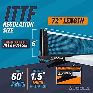 JOOLA Premium Inside Table Tennis Net and Post Set - Portable and Easy Setup 72" Regulation Size Ping Pong Spring Clamp Net, Black