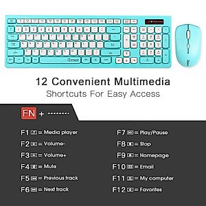 RECCAZR Wireless Keyboard and Mouse Combo, Full-Sized Wireless Keyboard and Adjustable DPI Mouse, 2.4GHz USB Receiver, Wireless Keyboard and Mouse for PC, Windows, Desktop, Laptop (Blue)