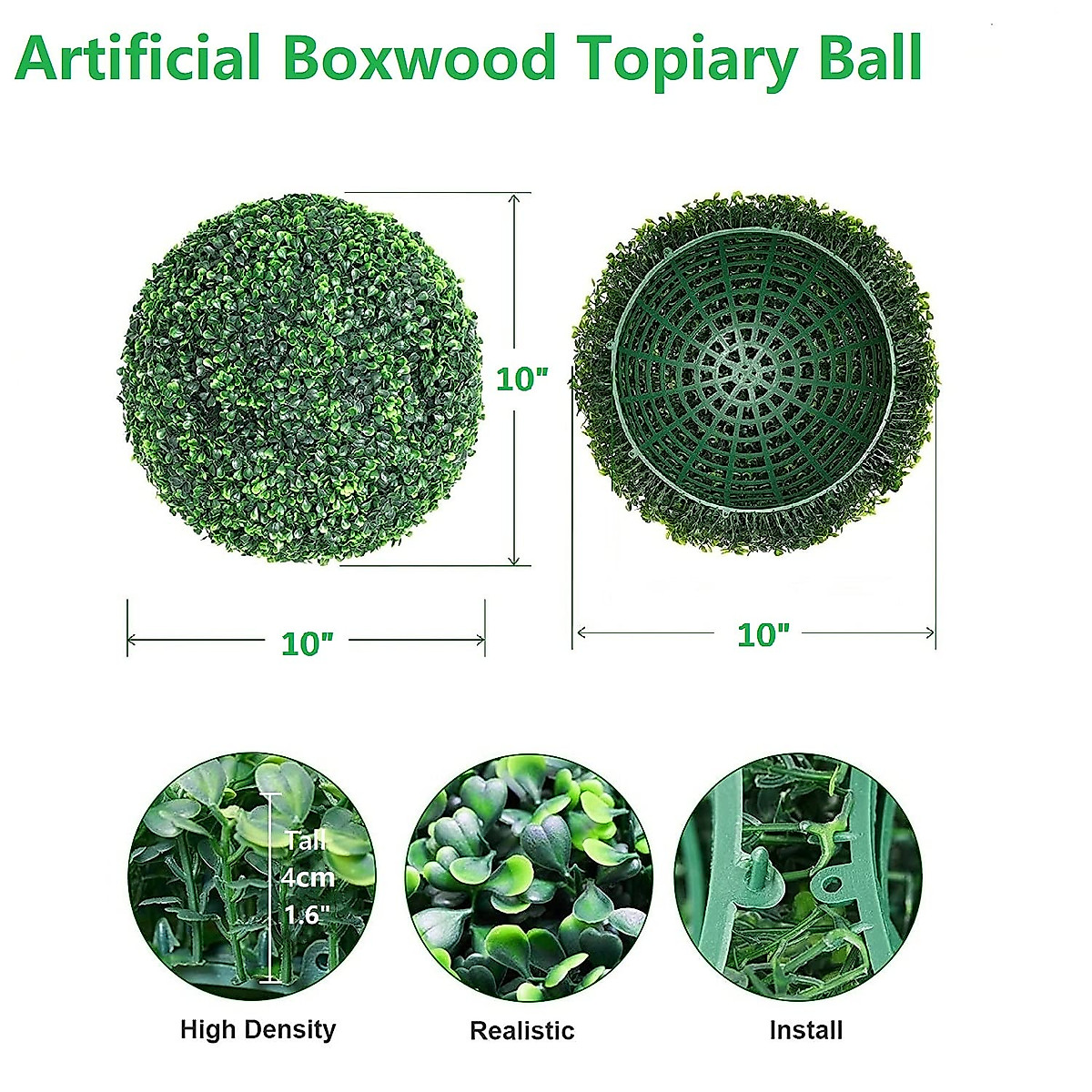 Lavora Zone 2 PCS 10 inch Artificial Hanging Plant Topiary Ball Faux Boxwood Faux Plants Decorative Balls for Indoor, Outdoor, Garden, Wedding, Balcony, Backyard and Home Decor