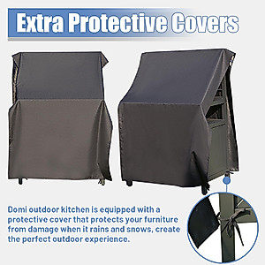 Domi Outdoor Kitchen Island with Storage, Aluminum Kitchen Storage Island with Wall Hanging, Freestanding Grill Storage Cabinet with Protective Cover for BBQ, Deck, Patio, Backyard