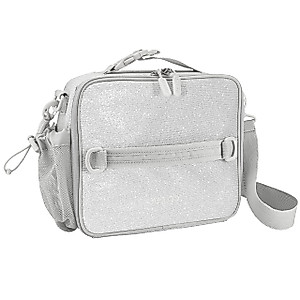 Bentgo® Kids 5-Compartment Lunch Box Set With Insulated Lunch Bag and 2-in-1 Backpack & Insulated Lunch Bag (Glitter Edition - Silver)