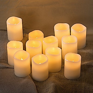 Enpornk Set of 12 Flameless Candles Battery Operated LED Pillar Real Wax Electric Unscented Fake Candles with Remote Control Cycling 24 Hours Timer, Ivory Color (D:3" x H:4")