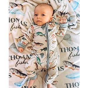 Lamuusaa Western Baby Girl Boy Clothes Long Sleeve Cow Print Romper Zipper Bodysuit Jumpsuit One Piece Fall Winter Outfit (Fish-White, 0-6 Months)