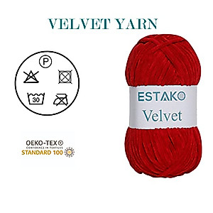 Estako Velvet Chenille Blanket amigurumi Yarn for Crocheting and Knitting Super Bulky 100 gr (132 yds) (1510 - Red)