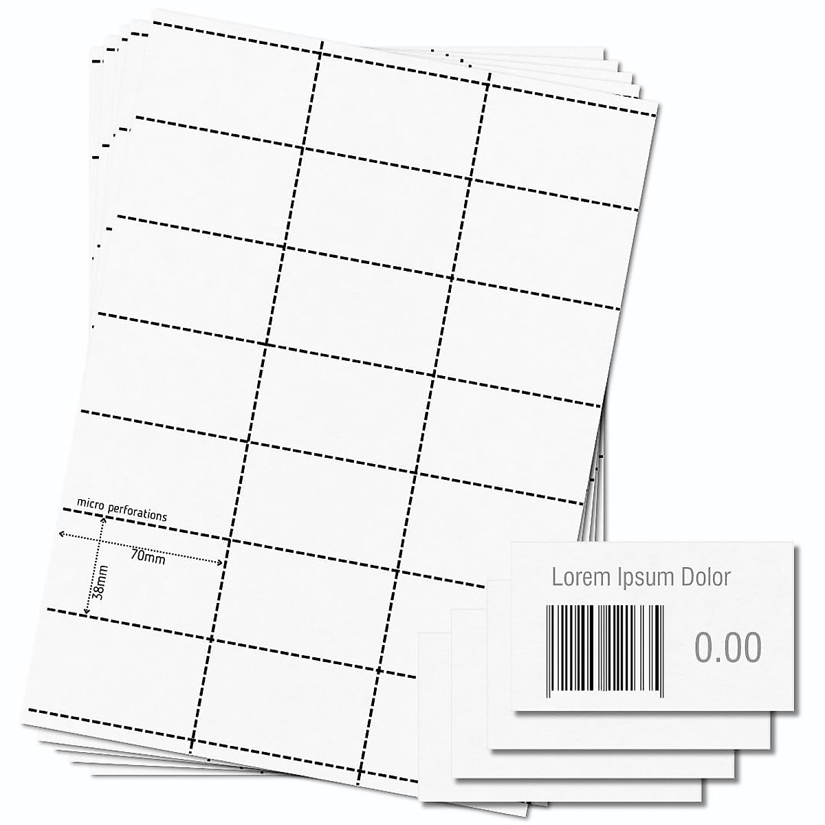 OfficeGear Shelf Edge Barcode Price Ticket Labels 21-up [25 Sheets - 525 Pack] 38x70mm Custom Printable A4 120gsm Card Micro-Perforated Non-Adhesive Merchandise Tag Includes Design Template