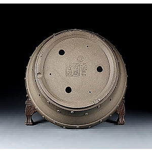 Bonsai Pot unglazed Round Shape 12 inch Refined Hand-Made by China Folk Old Artists Made of Famous Yixing Clay for Home Garden Bonsai Living.