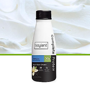 Soylent Complete Protein Shake, Vanilla, 30g Protein, Vegan, Dairy Free and 0g Sugar, Ready to Drink Protein Drinks, 11oz (12 Pack)