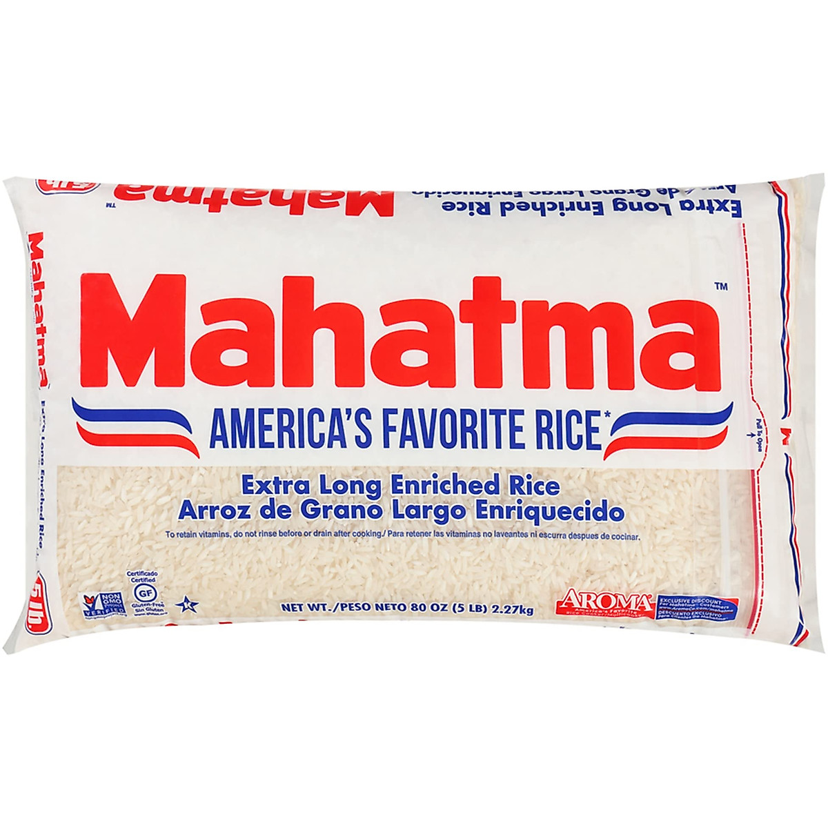 Mahatma Extra-Long-Grain Rice 5-Pound Rice Bag, Gluten-Free and Non-GMO White Rice Bulk Bag, 1 Bag of Rice