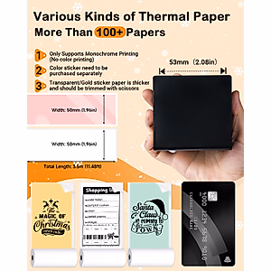 Memoking Sticker Printer, M02 Mini Printer Portable Bluetooth Mini Printer Sticker Maker with 3 Rolls Paper, Print Pods Mini Printer Pocket Printer with Multiple Templates for Phone & Tablet, Black