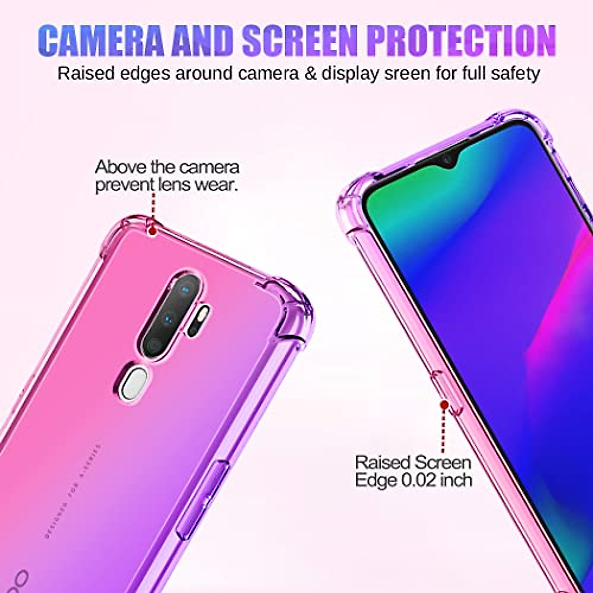 Gufuwo Case for Oppo A9 2020/OPPO A11X/OPPO A5 2020/OPPO A11 Cute Case Girls Women, Gradient Slim Anti Scratch Soft TPU Phone Cover Shockproof Protective Case for Oppo A9 2020 (Pink/Purple)