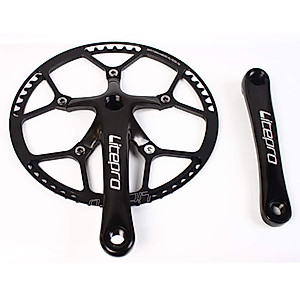 Folding Bike 130 BCD Crank, Round Single Speed Chainring 45T 47T 53T 56T 58T, Bicycle Black Aluminium Alloy Ultralight Sprocket Crankset, Fit 14'' 16'' 20'' Folding Bike