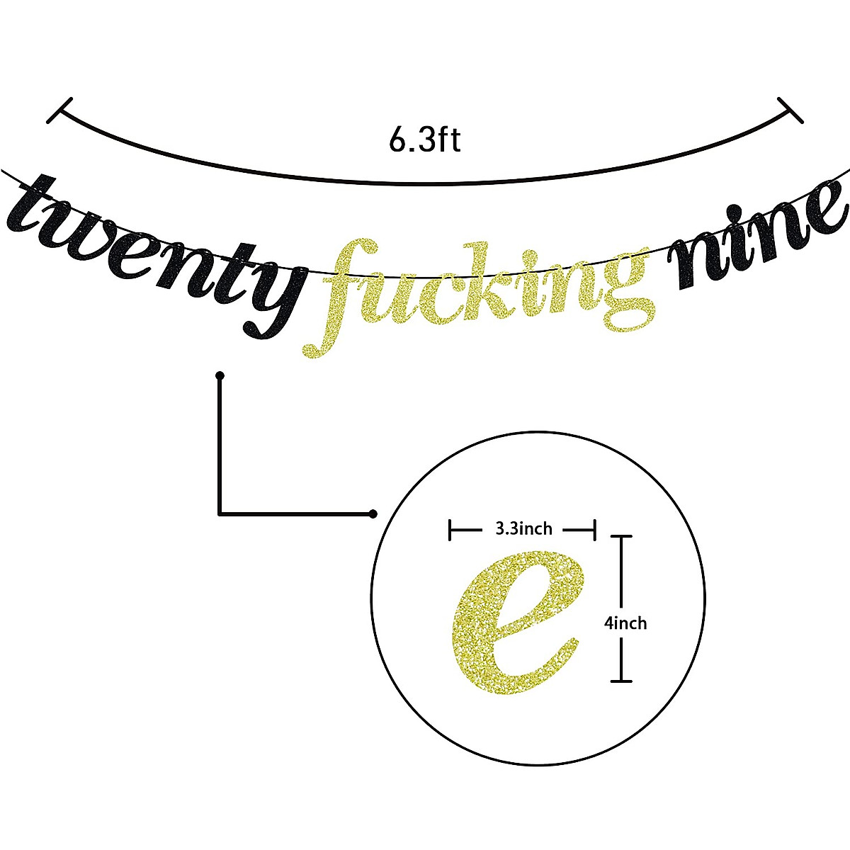 YotaWish Glitter Twenty Fucking Nine Banner - Happy 29th Birthday Decor - Hello 29, Cheers to 29 Years Party Decoration Supplies, Gold