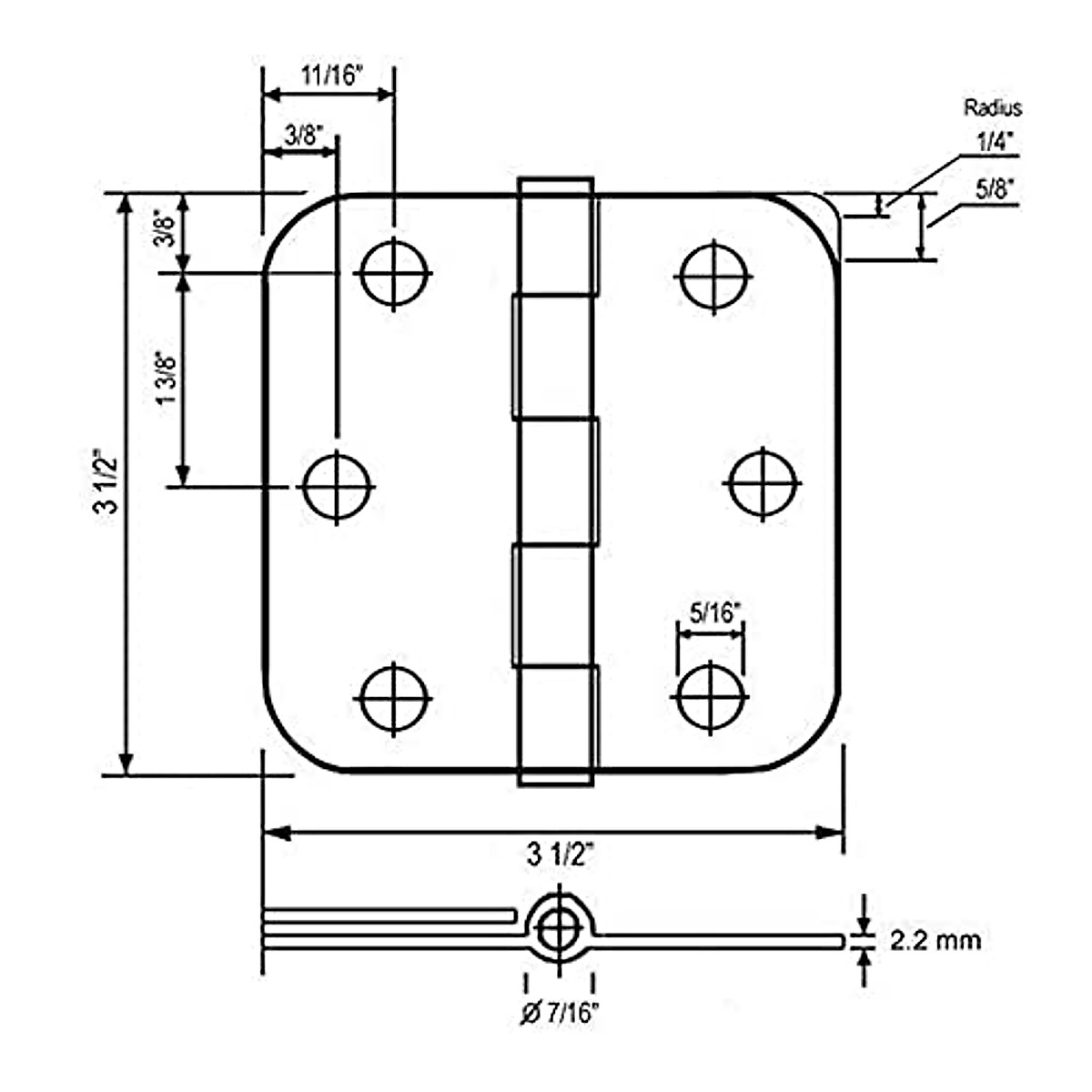 UYSB Item Package Quantity 9 3.5" SQ X 5/8 Radius Door Hinge Interior Half Round Square Door-Hinges Door Hinges Door Hinges Kitchen Cabinet Hinges Hinges for Kitchen cabinets Door Hinge Door