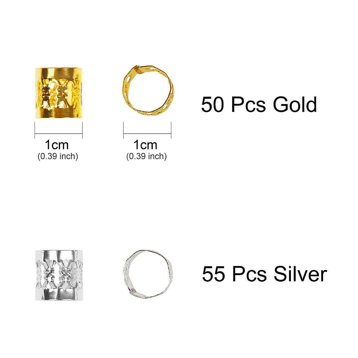 Ryalan 105 Pieces Hair Jewelry Set: Aluminum Dreadlocks Beads, Metal Cuffs, Gold and Silver Clips