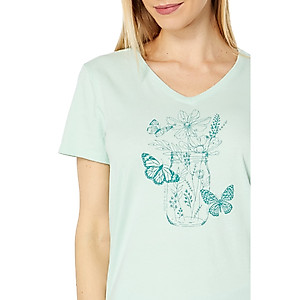 Life is Good Women's Wildflower and Butterflies Jar Short Sleeve Crusher-LITE Vee (X-Large, Sage Green)
