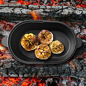 BOLVOUD Cast Iron Roaster with Skillet Lid, Pre-Seasoned Cast-Iron Garlic Roaster & Baker for Oven, Grill, Stove, Outdoor BBQ, Heavy Duty Cast Iron Cookware for Potato, Steaks, Bread