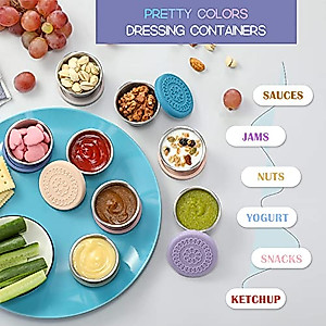 [8 Pack] Salad Dressing Container To Go, 2.4oz Small Condiment Containers with Lids, Reusable Stainless Steel Sauce Cups Containers, Leakproof Silicone Lids for Lunch Bento Box, Picnic and Travel