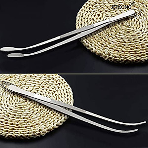 JETKONG 2 Pcs 12'' Curved Kitchen Tweezers Stainless Steel Long Tweezer Tongs Professional Chef Tweezers for Cooking, Grilling and BBQ (Silver)