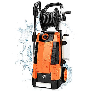 Power Washer,HD3000 Pressure Washer 1800W Electric High Pressure Washer Professional Car Washer Cleaner Machine with Hose Reel,5 Nozzles for Patio Garden Yard Vehicle