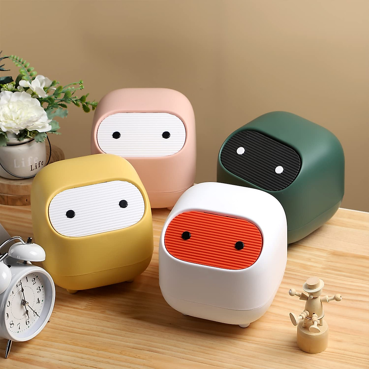 RAMFIYN Cute Trash Can, Mini Trash Bin for Desk, Pop Up Trash Can for Camping SUV, Drive Auto with Locking Lid Press - Green