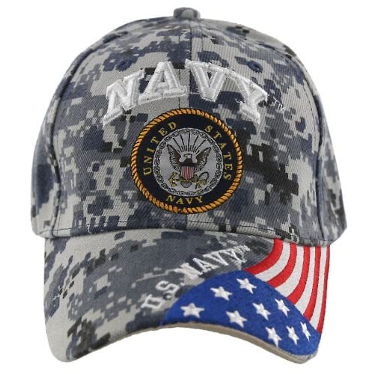 US Navy Seal Patriotic USA Flag Blue ACU Digital Camo Embroidered Cap Hat