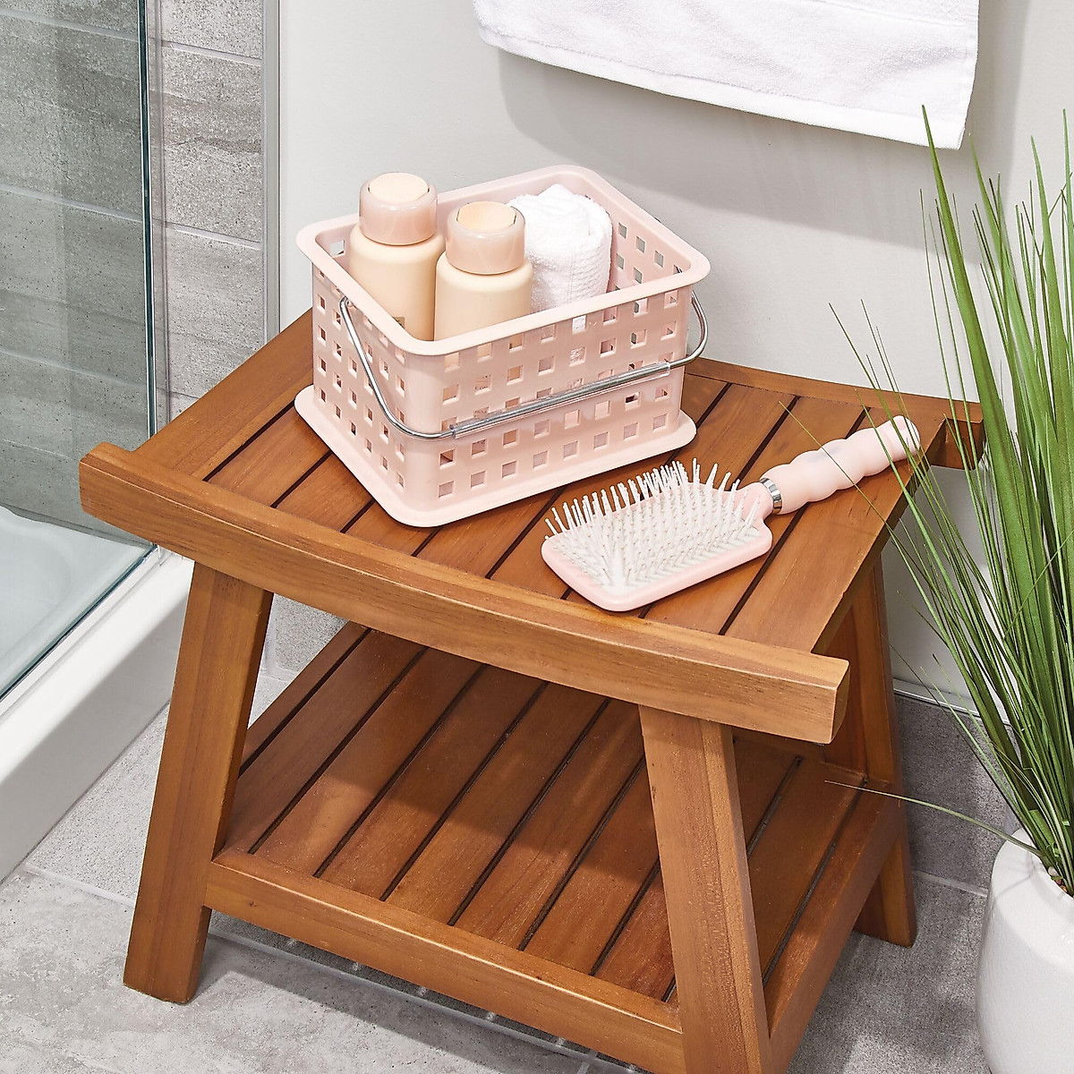 iDesign Spa BPA-Free Plastic Small Stackable Basket with Handle - 9.25" x 7" x 5", Blush