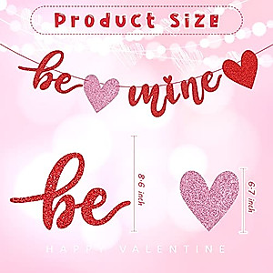 Valentines Red and Pink Glittery Be Mine Banner Glitter XOXO Banner and Heart Garland Banner for Valentines Day Decorations Wedding Proposal Engagement Bachelorette Party Decor Supplies