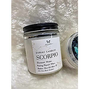 6 Oz Scorpio Zodiac Crystal Candle - Astrology Vegan Soy Candle - Aromatherapy Stress Relief - Obsidian Gemstones