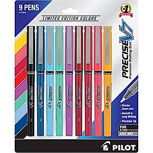 PILOT Precise V7 Stick Liquid Ink Rolling Ball Stick Pens, Fine Point, Assorted Ink, 9-Pack (17046)