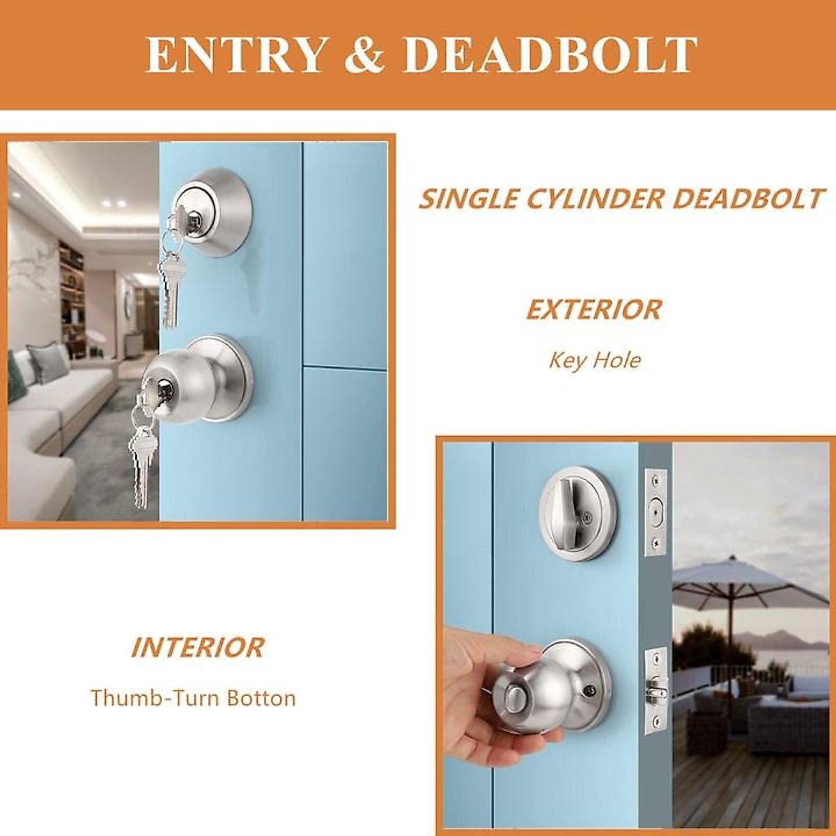 Probrico 3 Pack-Entry Door Knob and Deadbolt Lock Set, handleset with Single Cylinder Deadbolt Keyed Alike Combo Pack, Right or Left Handed, Entry Door Lever Exterior and Interior