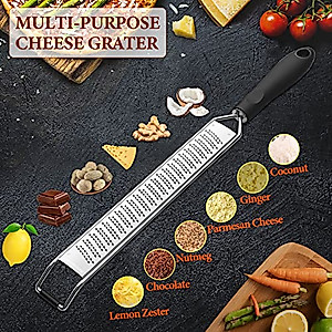Lemon Zester & Cheese Grater – A Sharp Kitchen Tool for Parmesan, Ginger, Garlic, Nutmeg, Chocolate, Vegetables, Fruits - Stainless steel, Black
