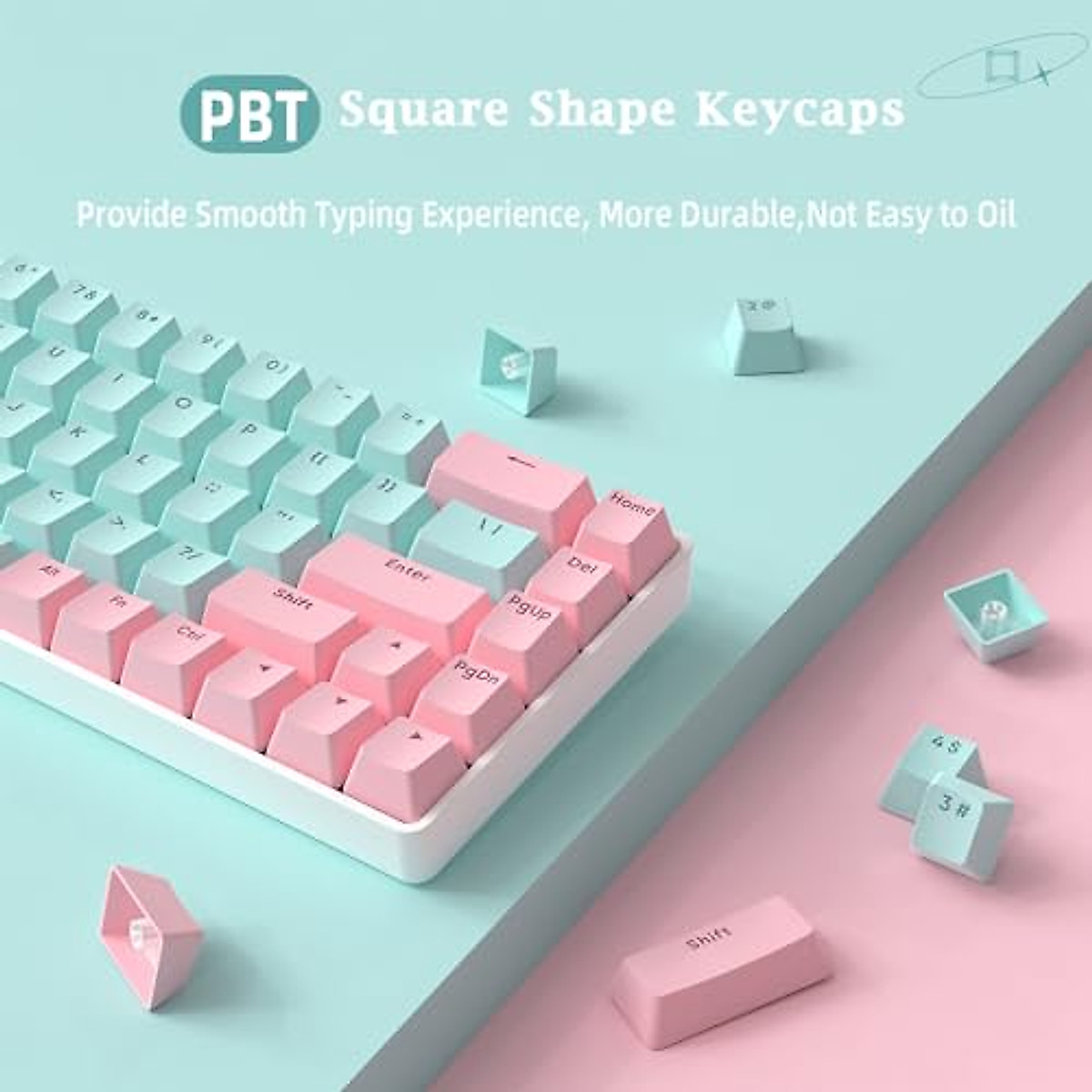 117 Key Custom PBT Keycap Set Double Shot OEM Profile for 61/68/87/98/100/104Key Compact 60% and Full Size GMMK Cherry MX Gateron Kailh Cross Type Switch US Layout Mechanical Keyboard DIY(Pink Blue)