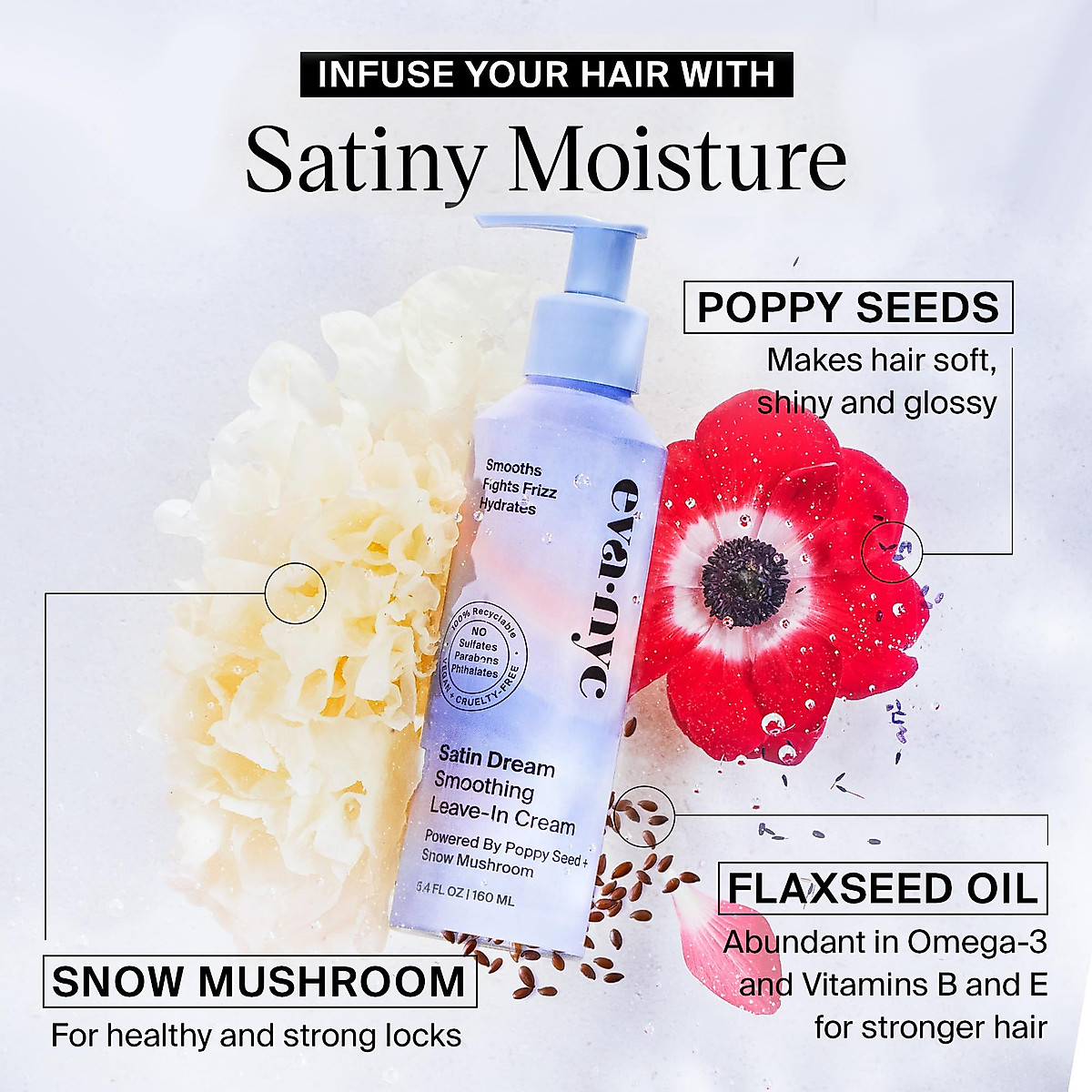 Eva NYC Satin Dream Smoothing Leave-In Cream for Thick Hair, Daily Softening Conditioner, GMO-Free Anti-Frizz, 5.4 fl oz