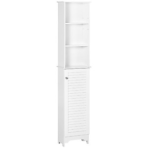 HOMCOM Tall Bathroom Storage Cabinet/Freestanding Linen Tower with 3-Tier Open Adjustable Shelf, White